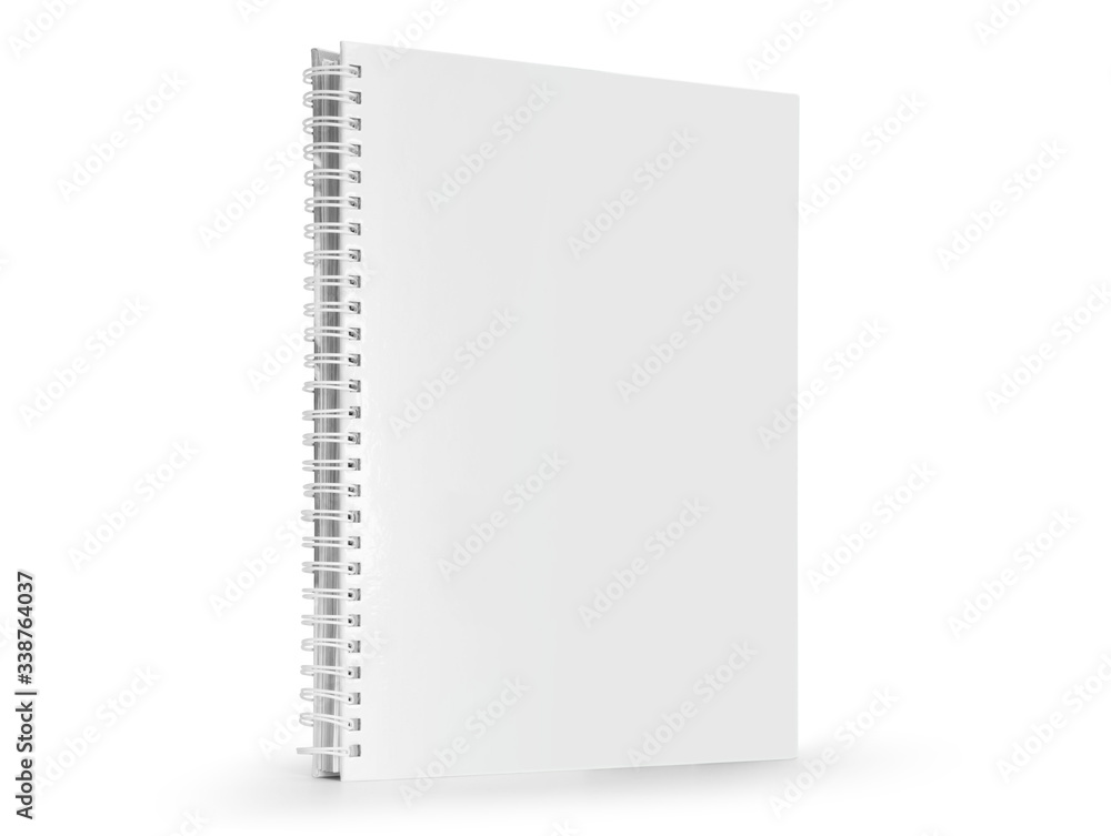 Blank spiral notebook template. Isometric view, on white background ...