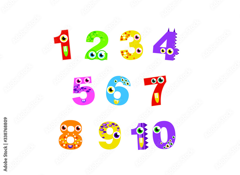 cute monsters numbers for children, from 1 to 10. Kids learning ...