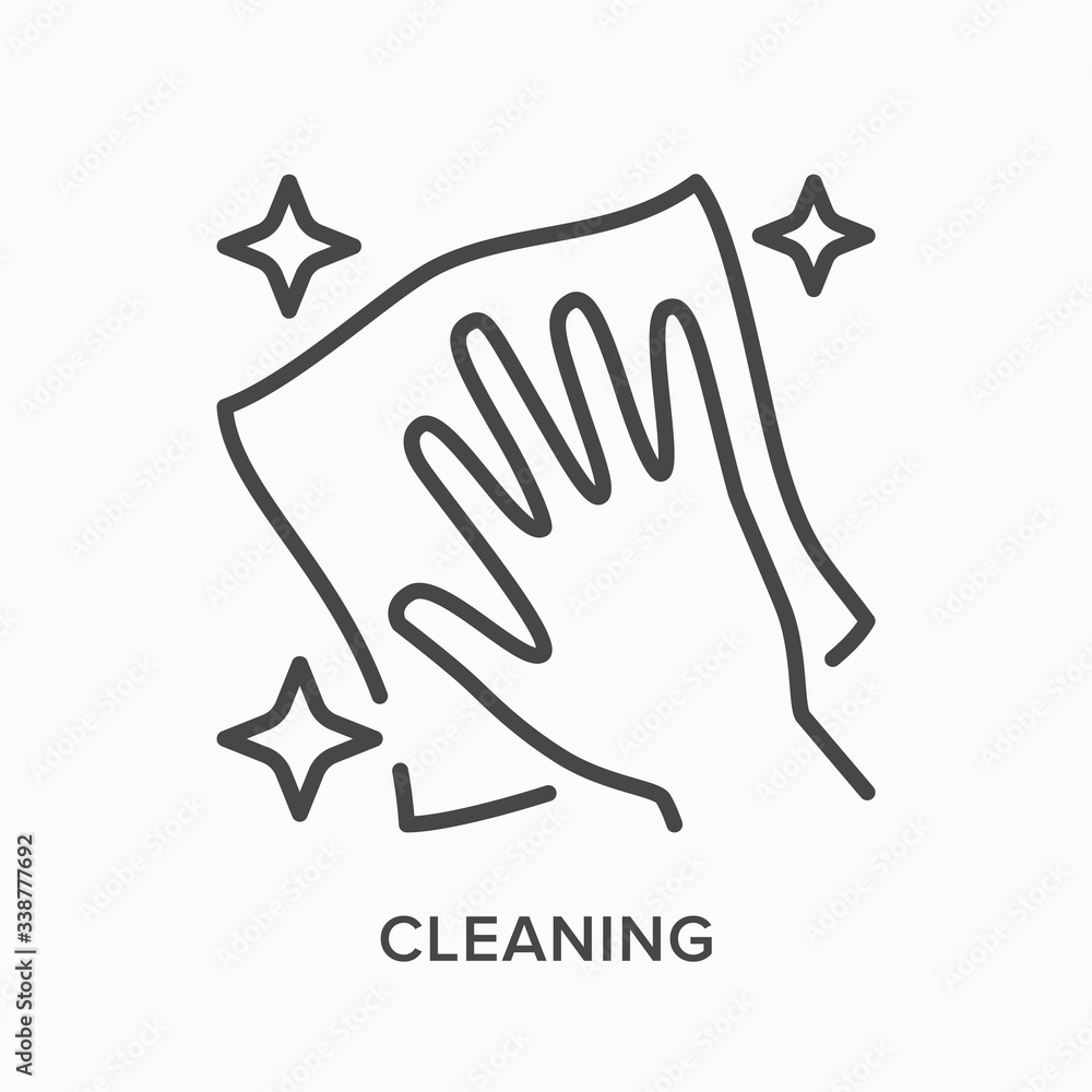 Hand cleaning icon. Vector outline illustration of wipe polish handling ...