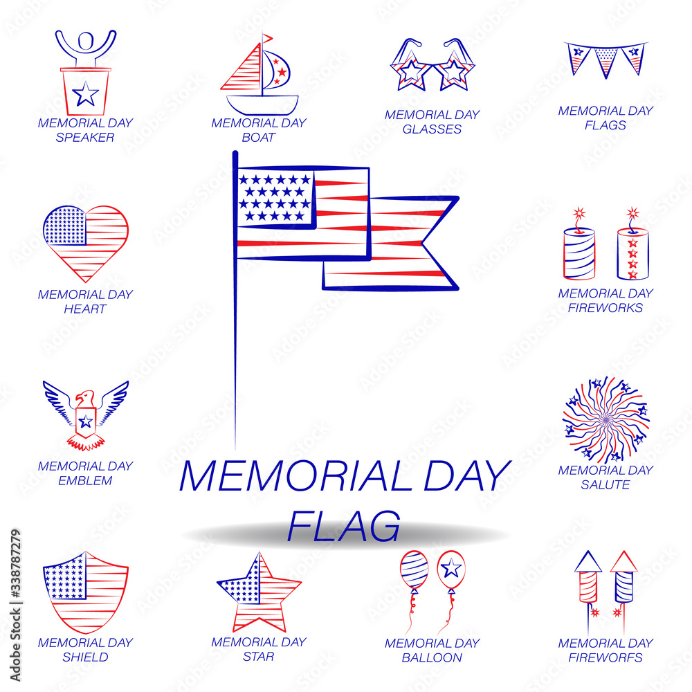 memorial day flag colored icon. Set of memorial day illustration icon ...