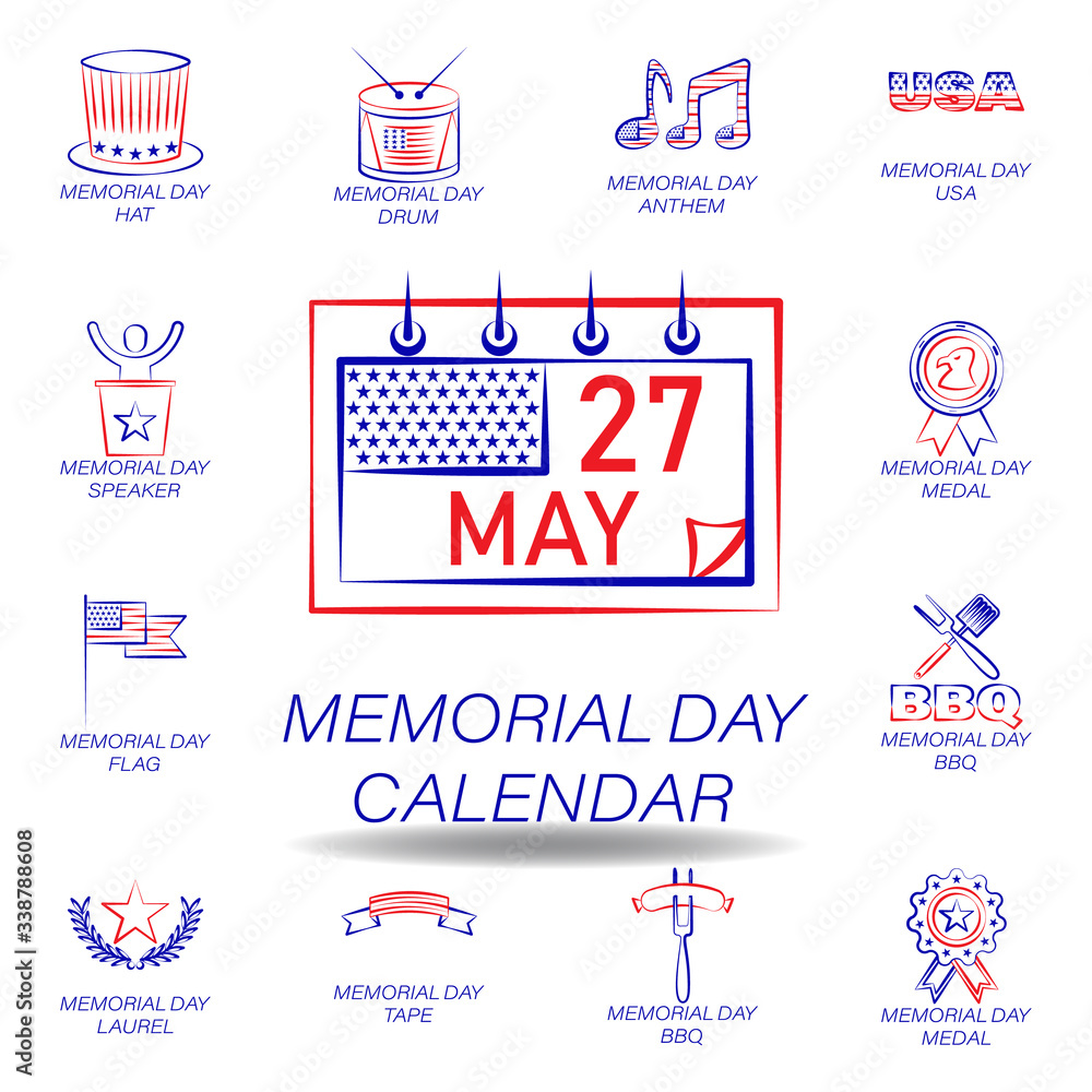 memorial day calendar colored icon. Set of memorial day illustration ...