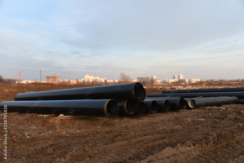 Cast iron sewer pipes for laying an external sewage system at a ...