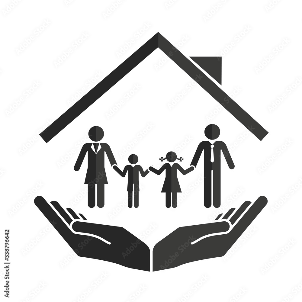 Family house Hands holding a symbol. Home safety protect icon. Mortgage ...