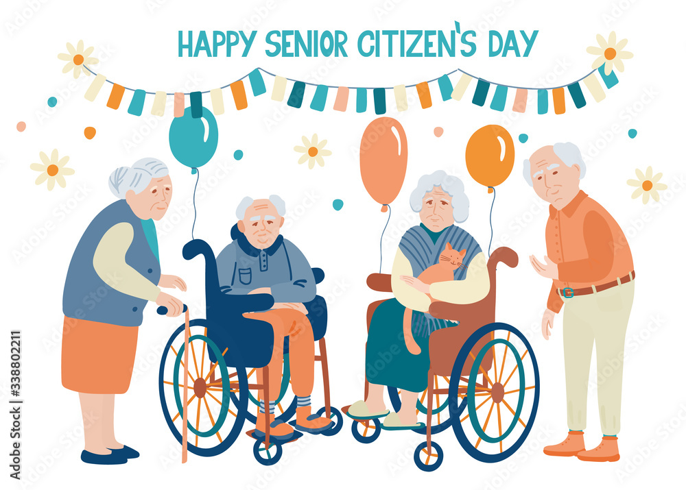 Happy senior citizens day. Lettering and vector illustration of senior ...