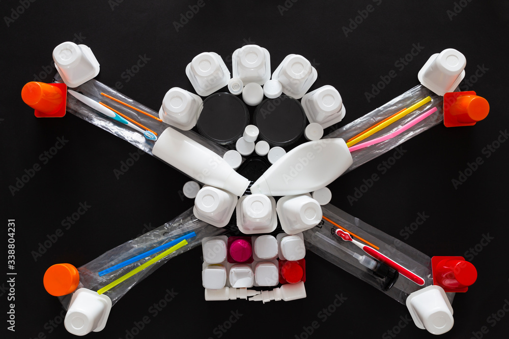 Concept of environmental pollution with plastic waste. Top view of a ...