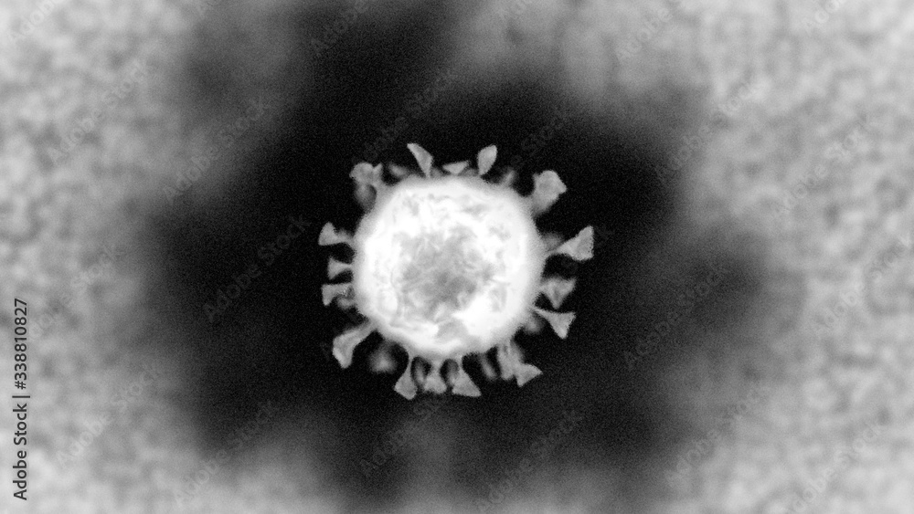 Realistic computer-generated micrograph showing a single coronavirus ...