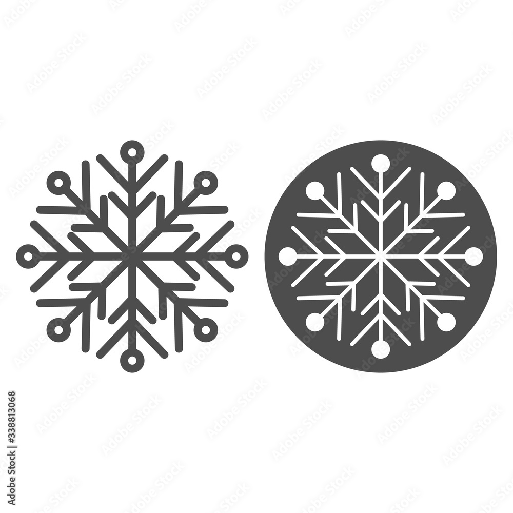 Snowflake line and solid icon. Ice crystal flake of snow sixfold ...