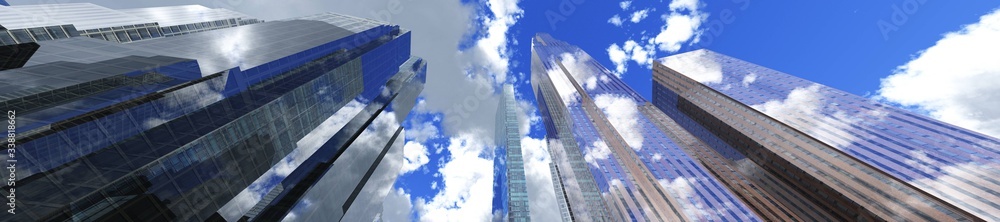 Skyscrapers against the sky, panorama of the city with high-rise ...