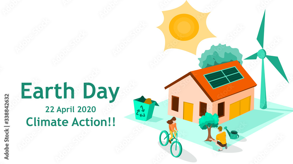 Earth day 22 April 2020 : Climate action theme. Eco friendly house ...