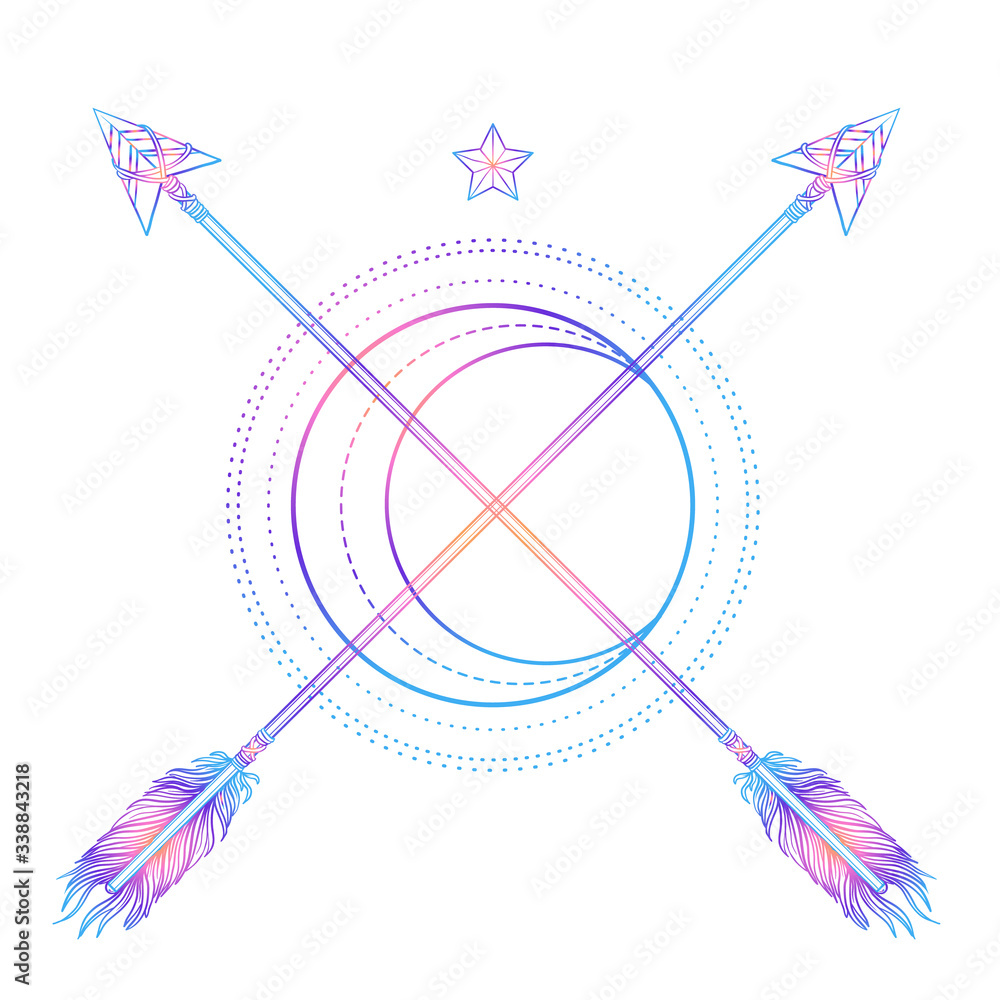 Moon an arrows. Sacred geometry, arrow and moon. Highly detailed vector ...