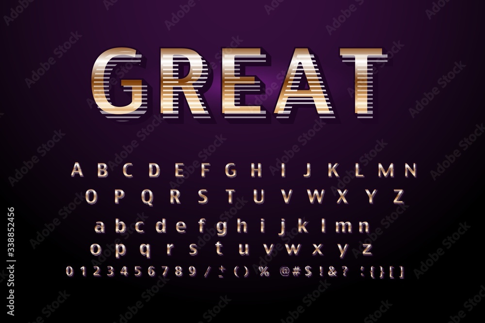 Vector set of elite gold alphabet letters, numbers and punctuation ...