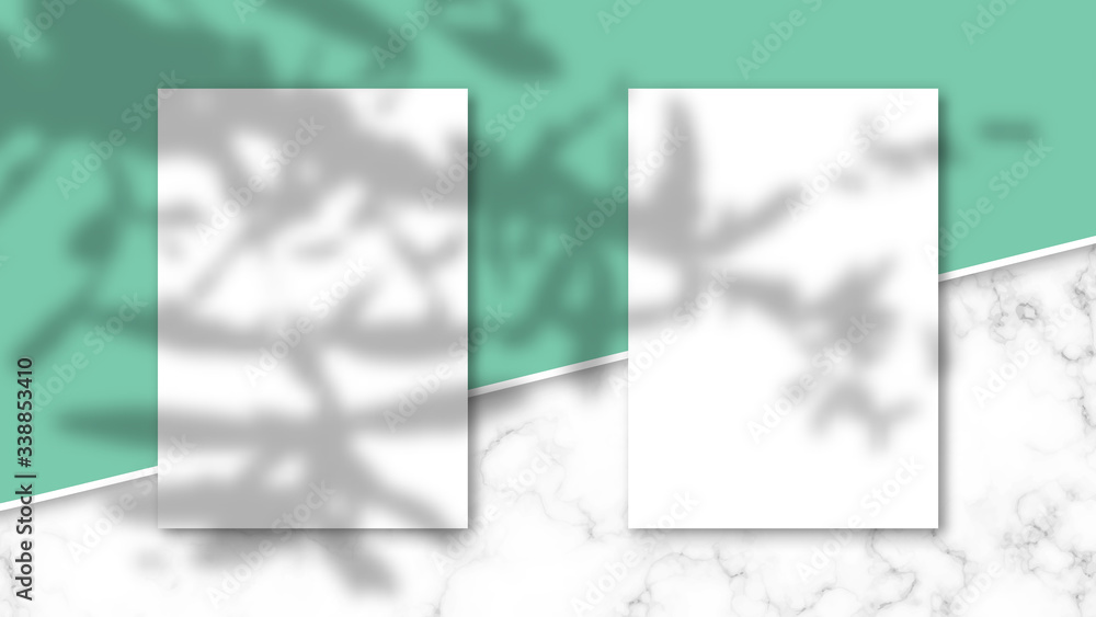 Shadow overlay effect on A4 paper mockup. Transparent light and shadows ...