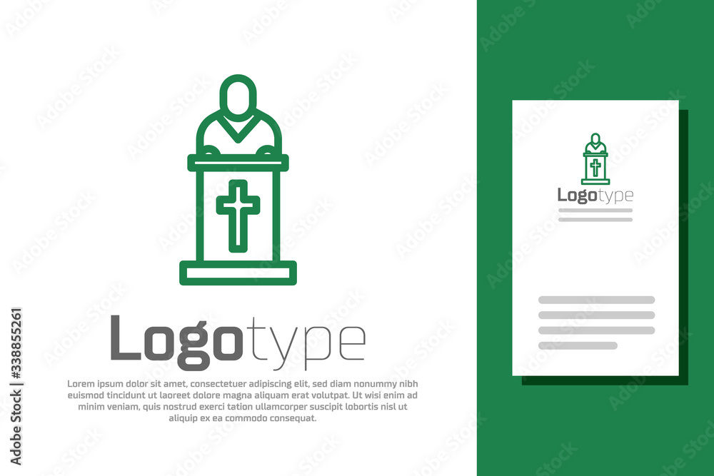 Green line Church pastor preaching icon isolated on white background ...
