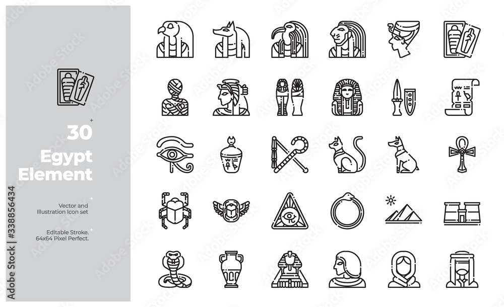 Vector Line Icons Set of Egypt Icon. Editable Stroke. Design for ...