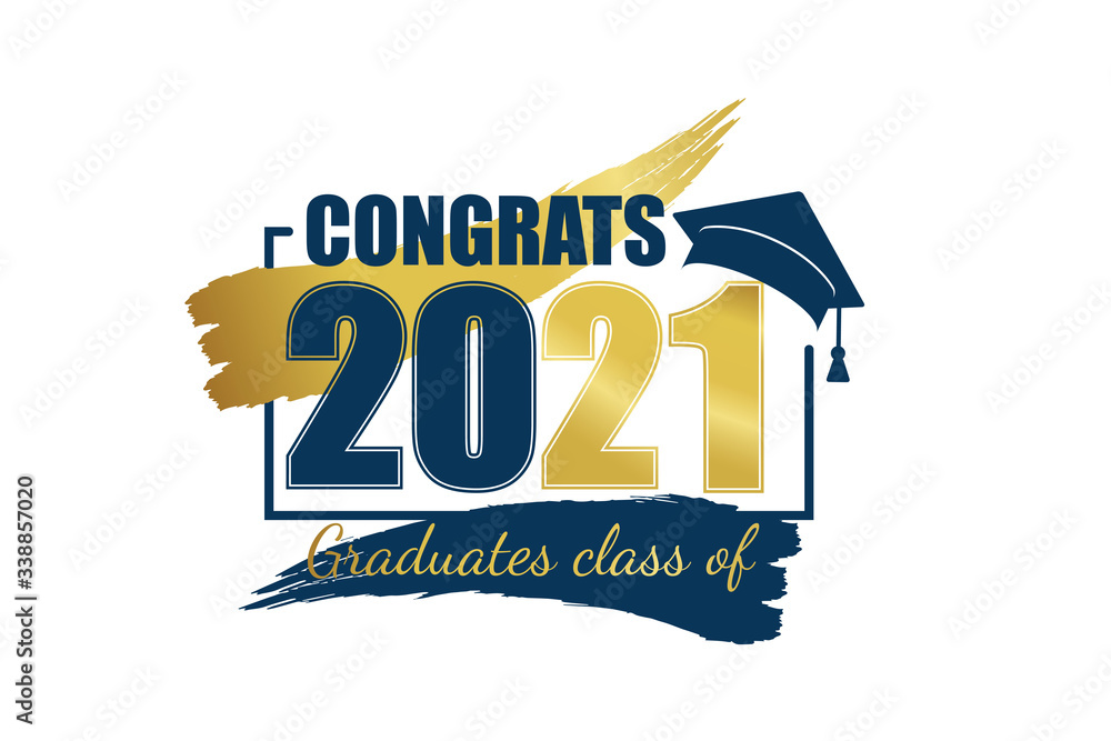 Class of 2021. Hand drawn brush gold stripe and number with education ...