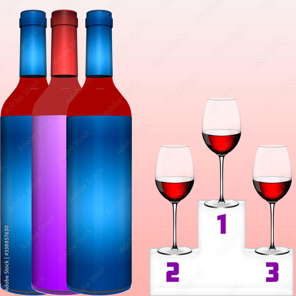 Ilustración con tres botellas en 3D y tres copas seleccionadas por su ...