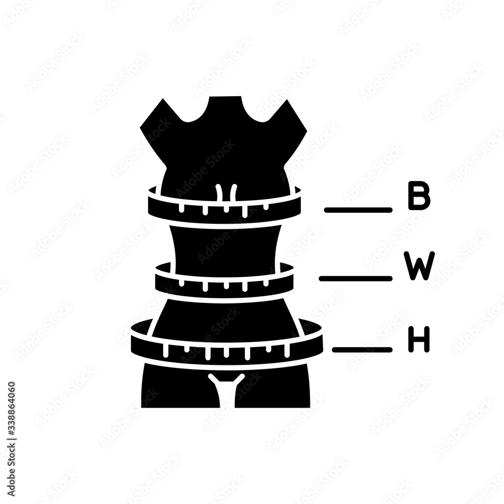 Woman body proportions black glyph icon. Female measurements, bespoke ...