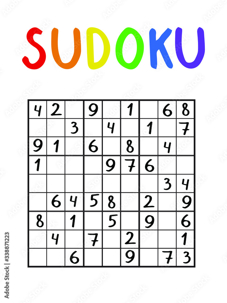 Nine by nine medium classical sudoku game for kids and adults. Japanese ...