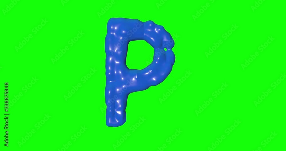 Blue letter P puffy painting relief alphabet green screen animation 3d ...