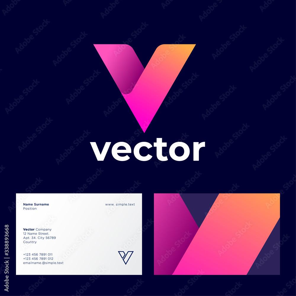 Vector logo. V abstract monogram consist of multicolor ribbons ...