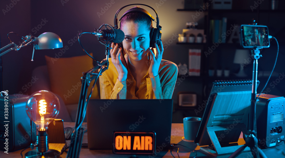 Poster Young radio host broadcasting at the radio station – Wall Art ...
