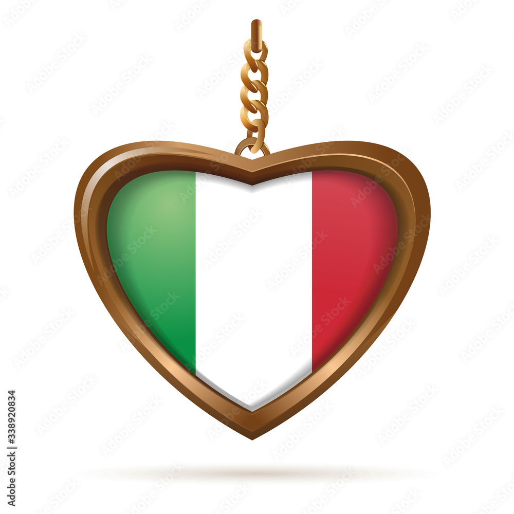 Heart shaped medallion with Italian flag inside. Italian heart-shaped ...