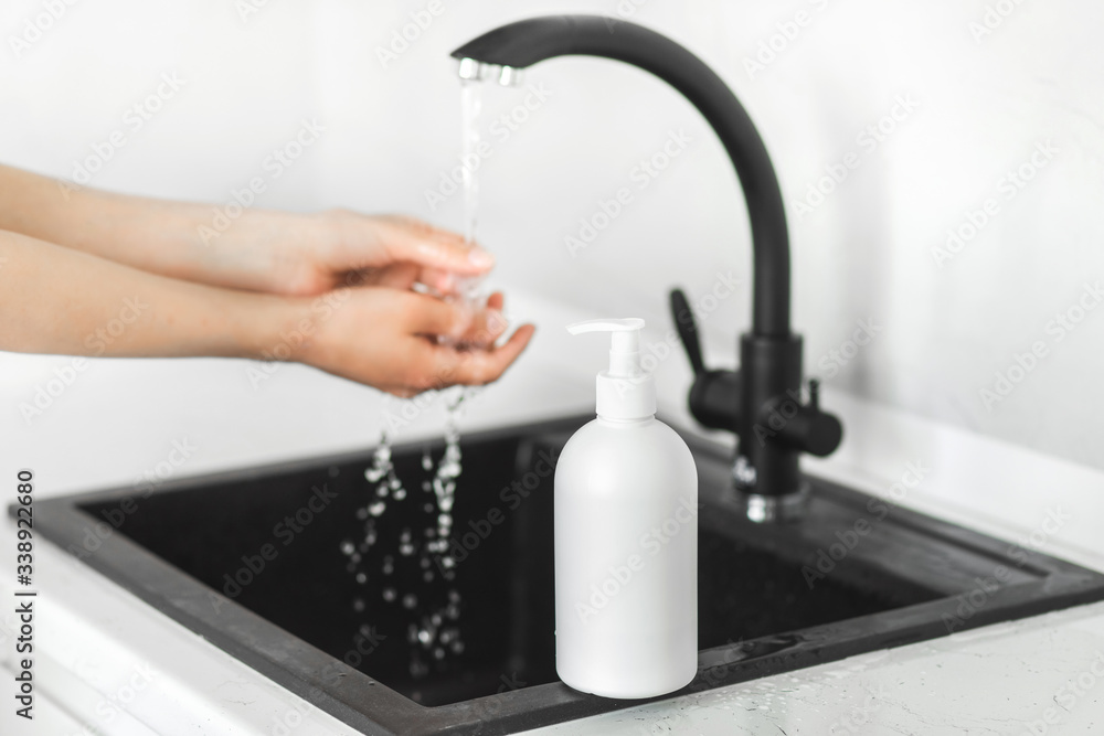 Prevention of coronavirus. Washing hands with soap and use antiseptic ...