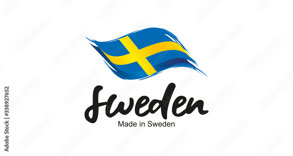 Made in Sweden handwritten flag ribbon typography lettering logo label ...