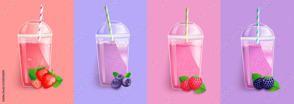 Strawberry,blackberry,blueberry, raspberry smoothie set.Juice to go ...