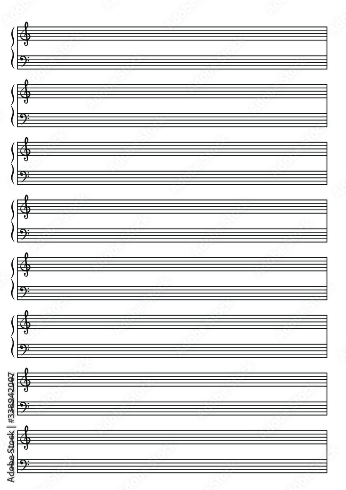 Sheet music for piano. Music note stave with treble and bass clef a4 ...