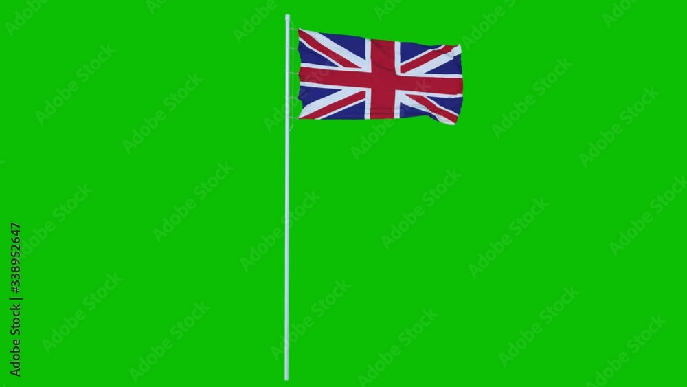 Great Britain Flag Waving on wind on green screen or chroma key ...