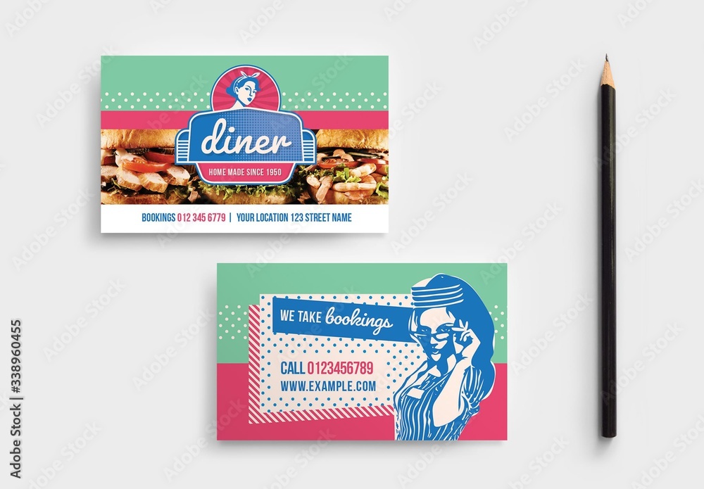 American Diner Themed Business Card Layout Stock Template | Adobe Stock