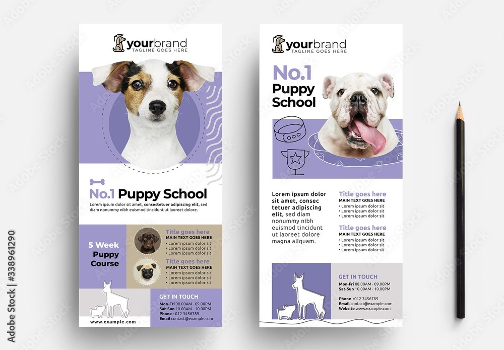 Purple Flyer Layout for Dog Walking and Puppy School Stock Template ...