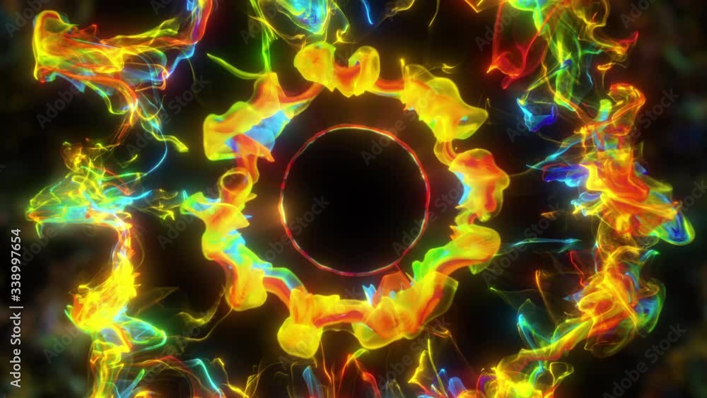 Multiple iridescent multicolored circle particle explosions. Vivid ...