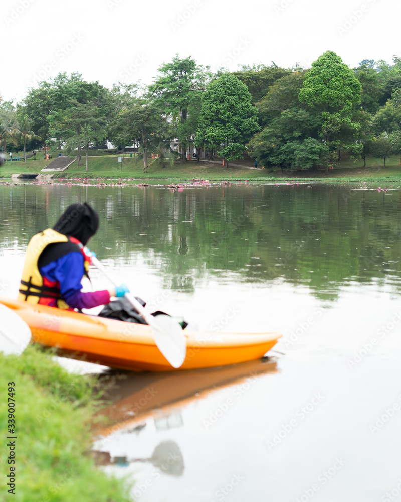 Bangi, Malaysia - Oct 6, 2019: A woman in hijab is kayaking in the ...