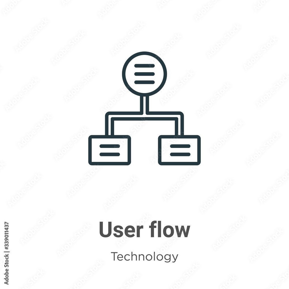 User flow outline vector icon. Thin line black user flow icon, flat ...