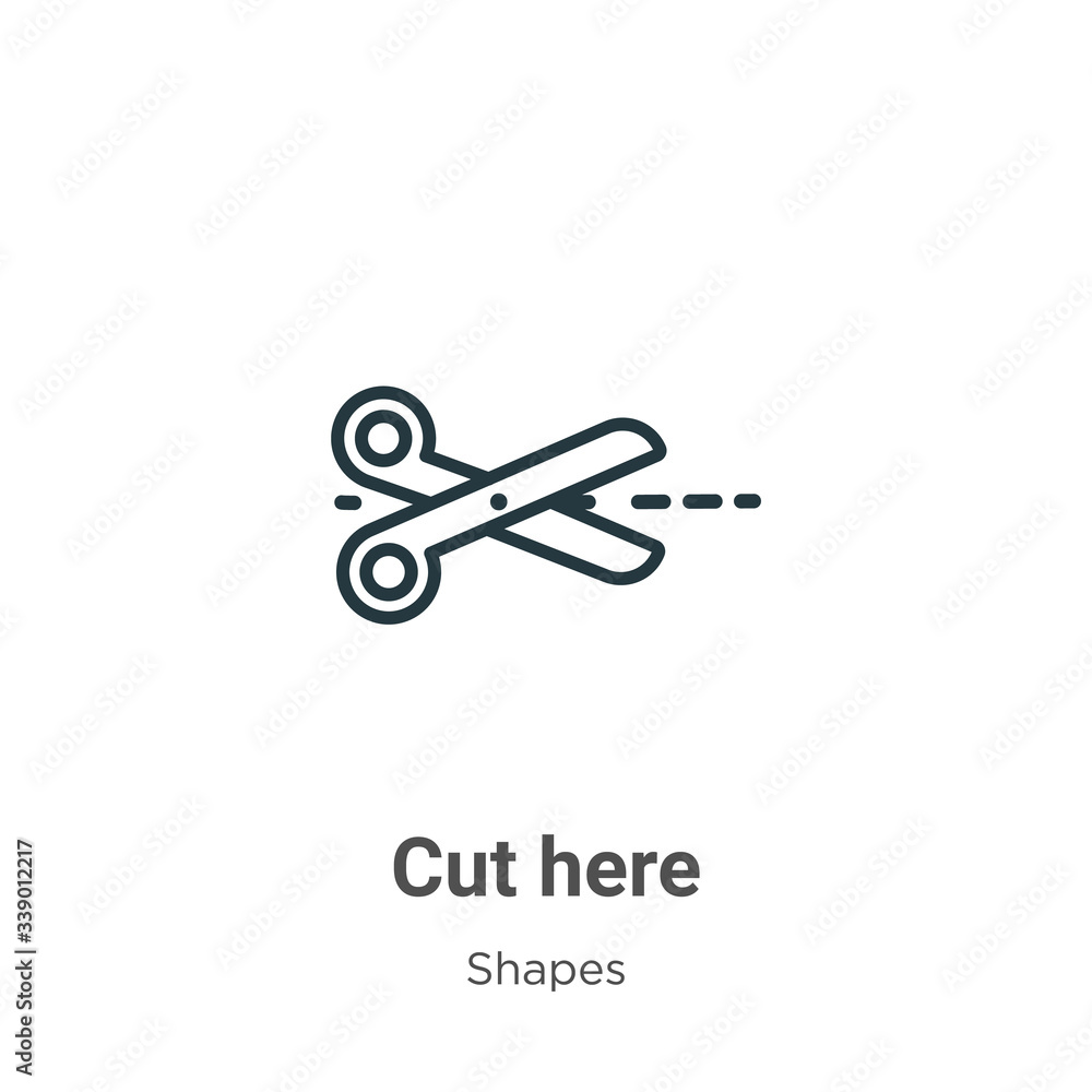 Cut here outline vector icon. Thin line black cut here icon, flat ...