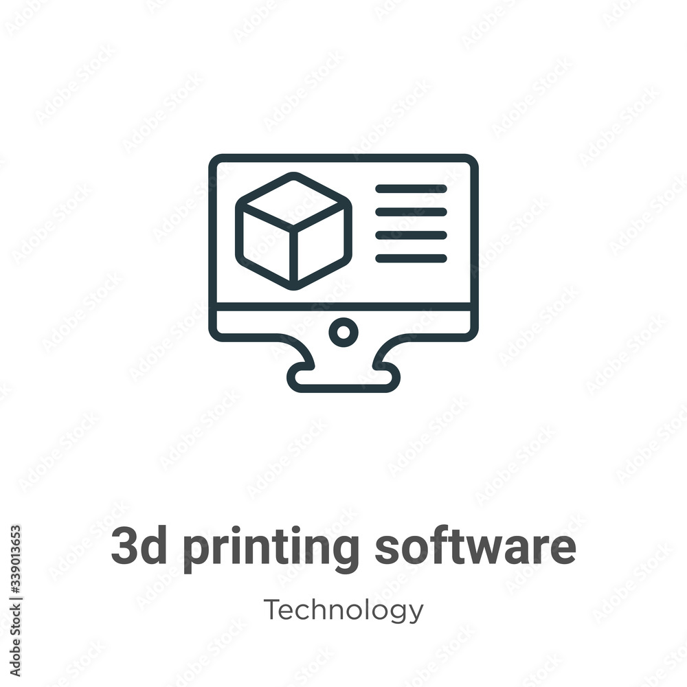 3d printing software outline vector icon. Thin line black 3d printing ...