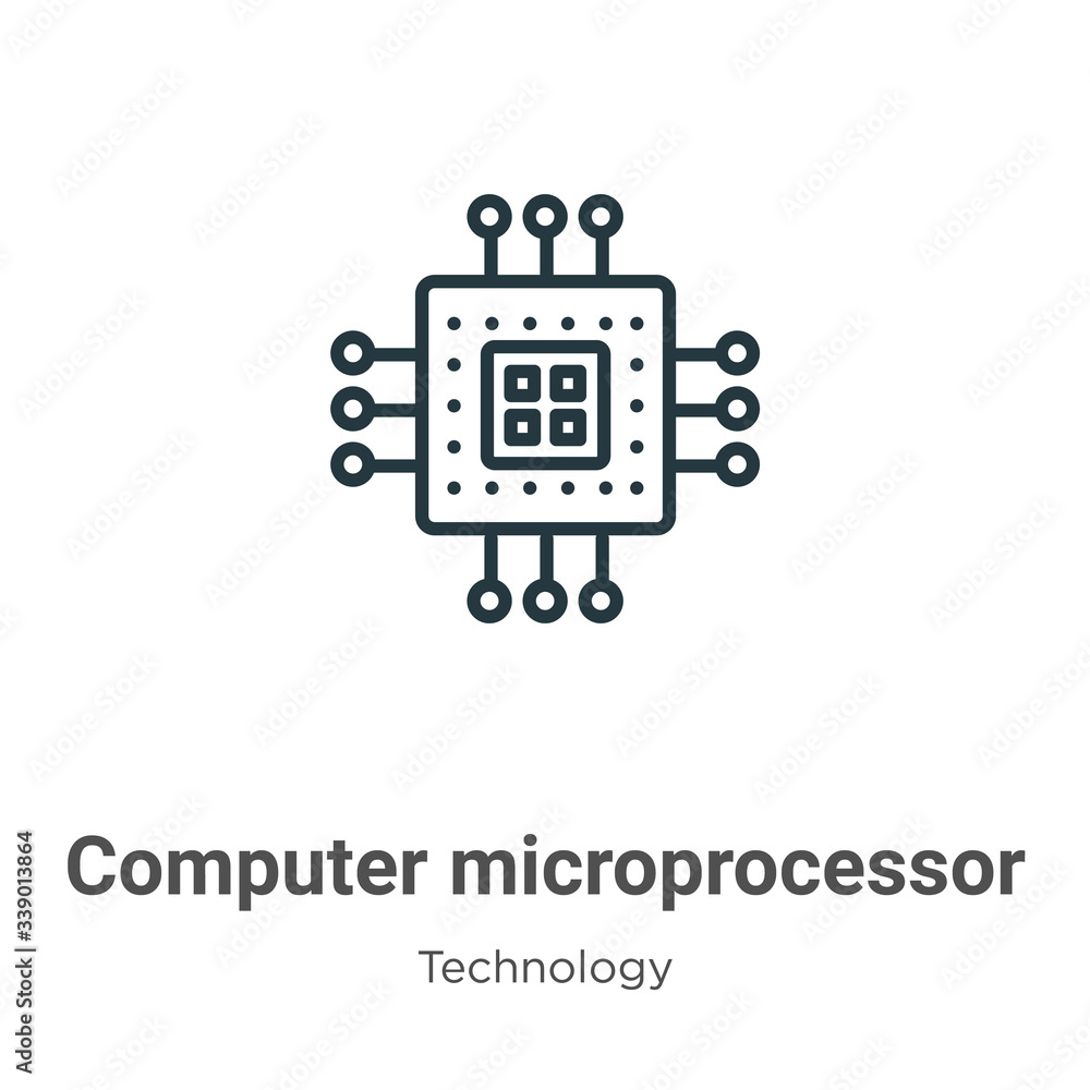 Computer microprocessor outline vector icon. Thin line black computer ...