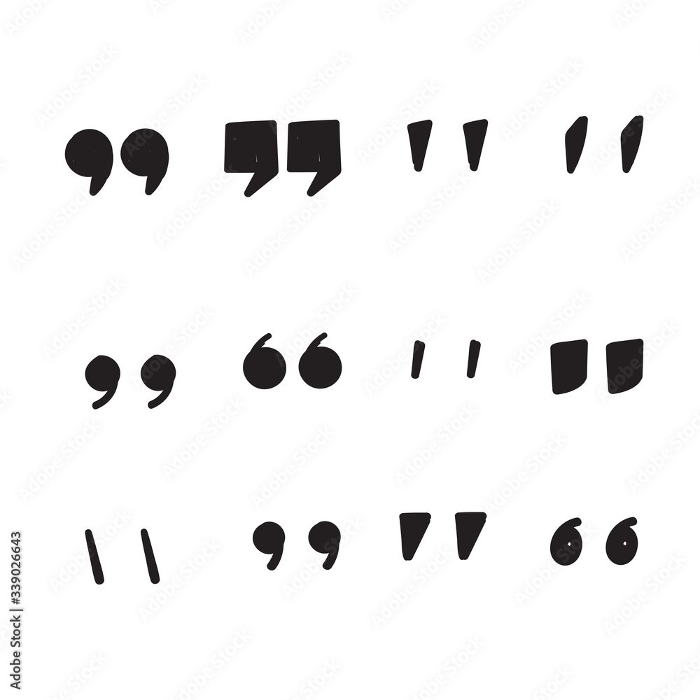 hand drawn Set of quote mark, quotes icon vector sign design doodle ...