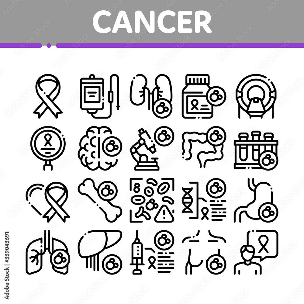 Cancer Human Disease Collection Icons Set Vector. Stomach And ...