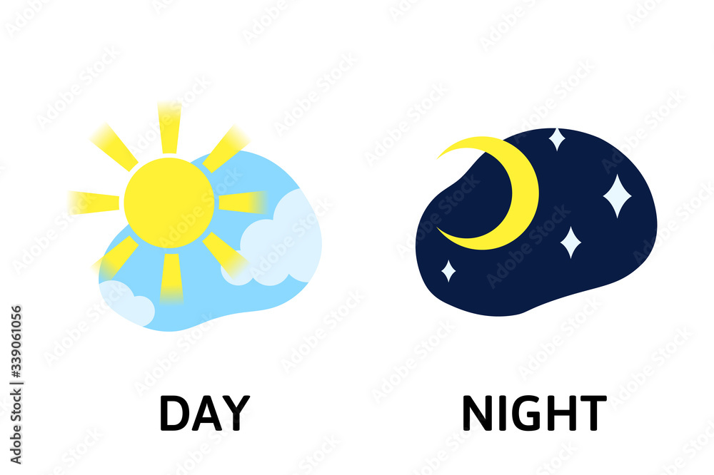 Words day and night comparison textcard. Opposite adjectives ...