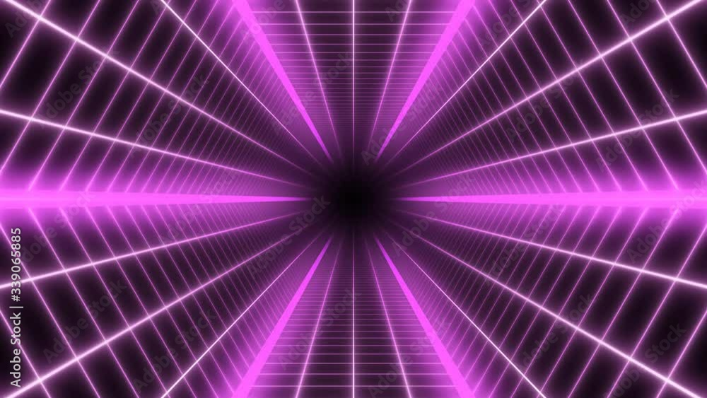 Retro Synthwave 80s Glowing Pink Neon Grid Hexagon Tunnel Net Lines - 4K Seamless Loop Motion ...