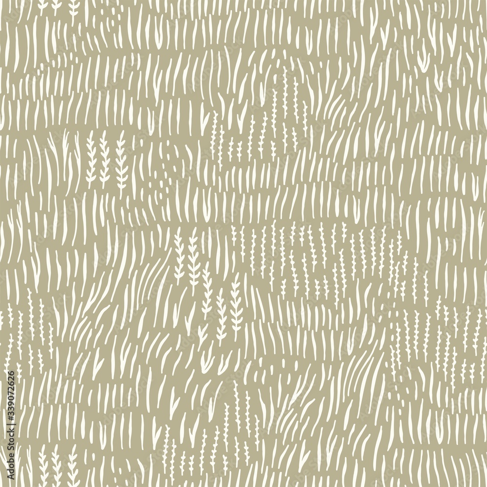 Grass field, seamless texture pattern with hand drawn silhouette herb ...