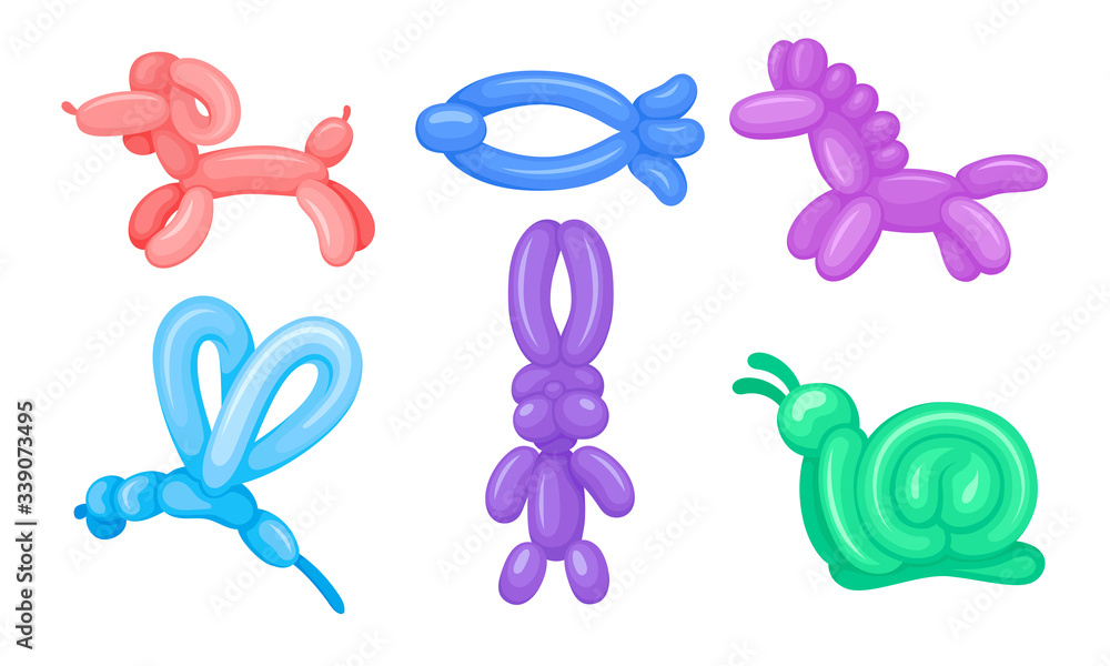 Balloon Twisting Art with Animal Figures Vector Set Stock Vector | Adobe Stock