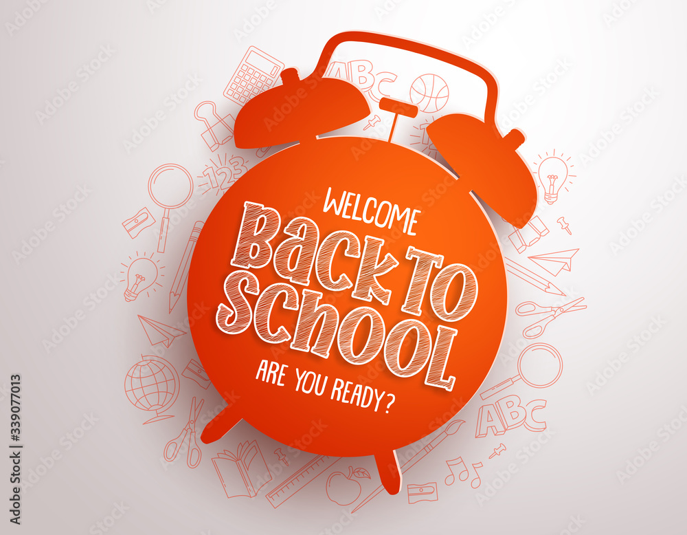 Back to school alarm clock vector design. Back to school text in paper ...