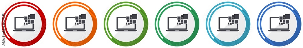 Laptop icon set, notebook, computer flat design vector illustration in ...