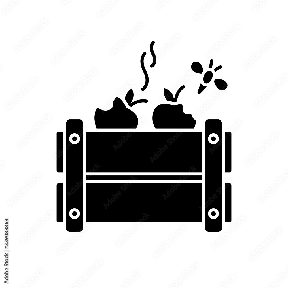 Merchandise spoilage black glyph icon. Rotten products, damaged package ...