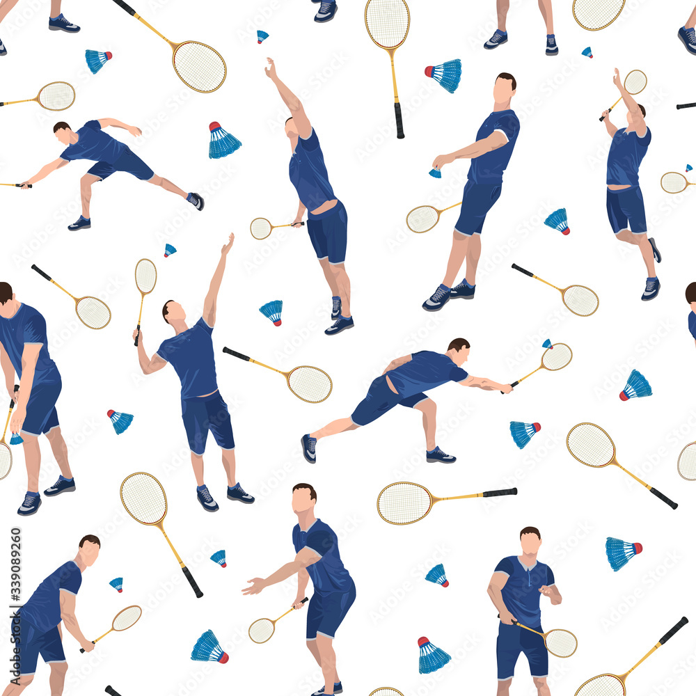 Badminton seamless pattern with badminton player, vector illustration ...
