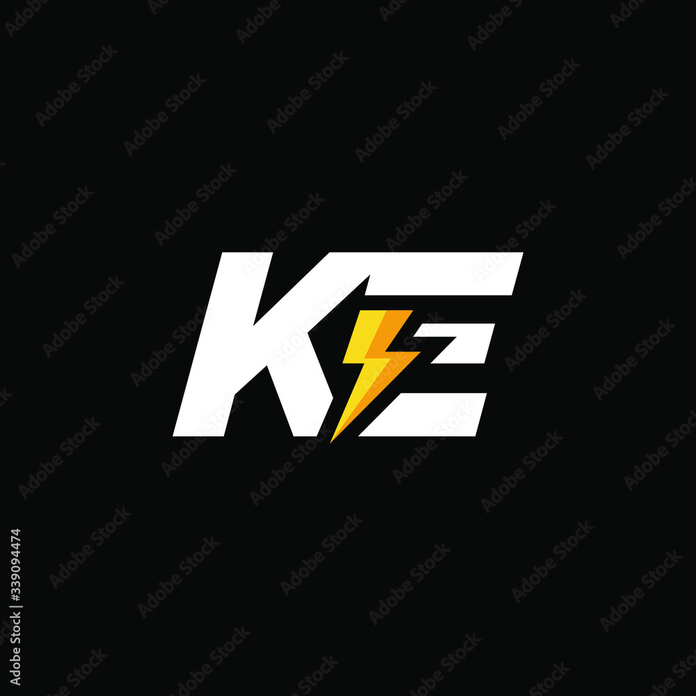 Initial Letter KE with Lightning Stock Vector | Adobe Stock